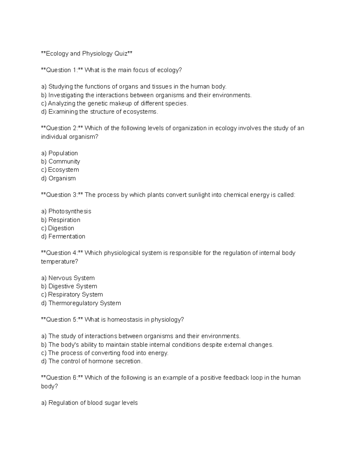 Gr.12 Ecology Physiology Quiz - Ecology and Physiology Quiz Question 1 ...