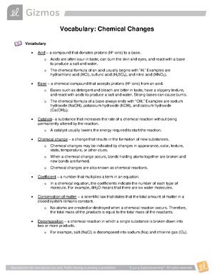 Chemical Changes SE - Name: Date: Student Exploration: Chemical Changes ...