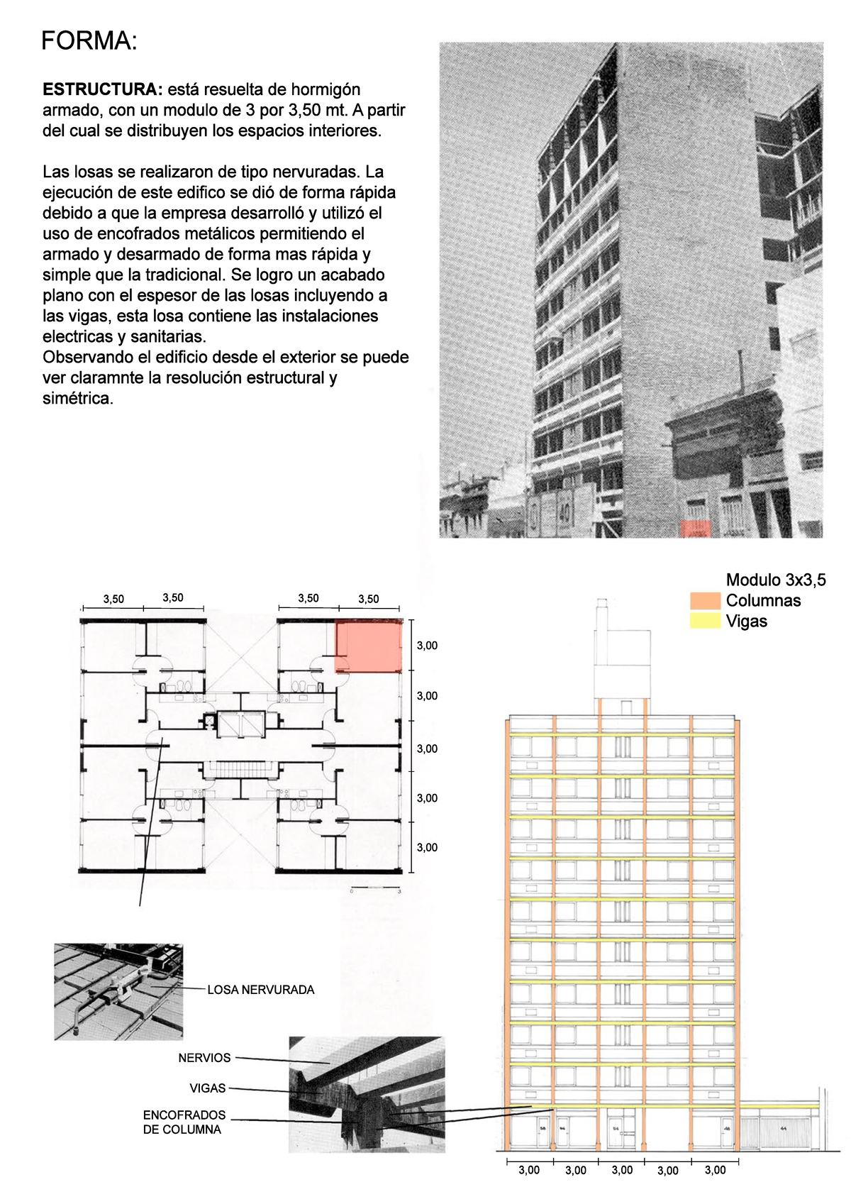 Lamina 1 H - FORMA: ESTRUCTURA: está resuelta de hormigón armado, con un modulo de 3 por 3,50 mt ...