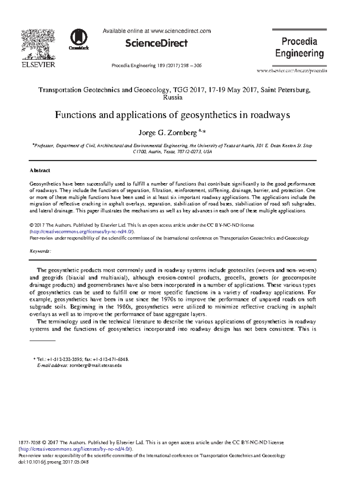 Zornberg 2017 - ab sj dj - Procedia Engineering 189 ( 2017 ) 298 – 306 ...