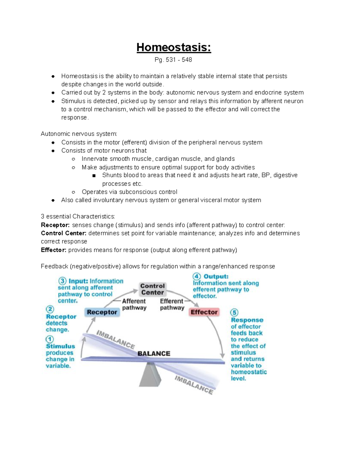ANP1105 Notes, Homeostasis, Blood and Heart - Homeostasis: Pg. 531 ...