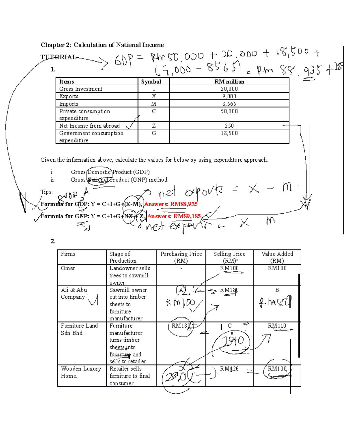Tutorial Chapter 2-National Income - Chapter 2: Calculation of National ...