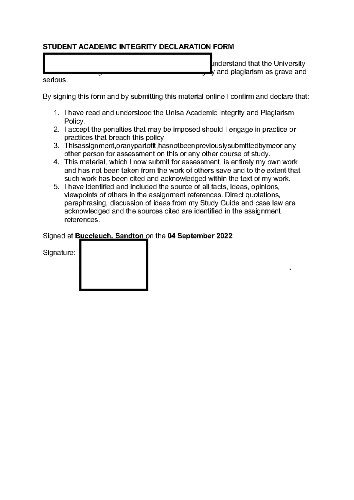 TLI4801 A2 Tamika - TLI assignment 2 - STUDENT ACADEMIC INTEGRITY ...