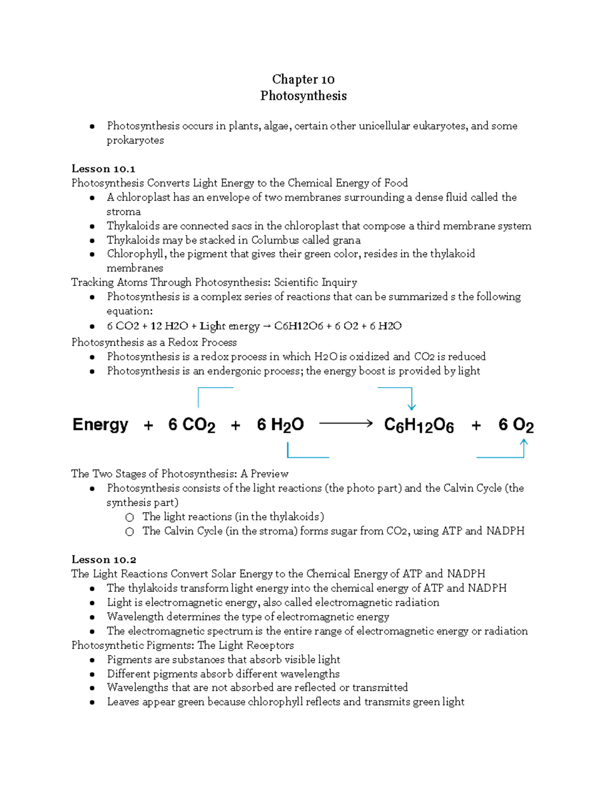 Ch. 10: Photosynthesis - Chapter 10 Photosynthesis Photosynthesis ...