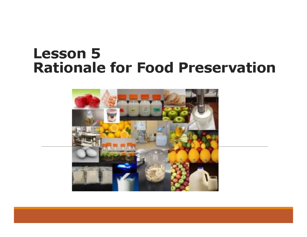 Lesson 5- Rationale for Food Preservation - Lesson 5 Rationale for Food ...