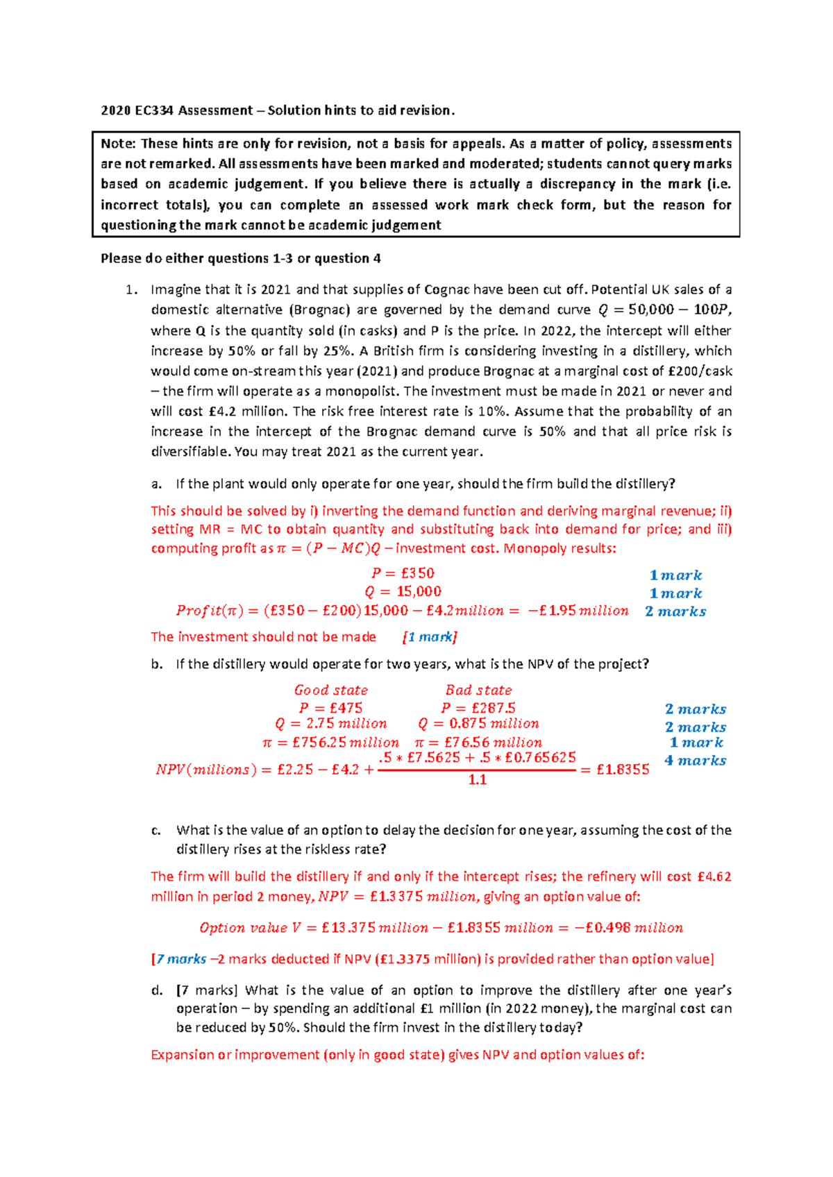 Generic Feedback for 2020 Assessment - 2020 EC334 Assessment – Solution ...