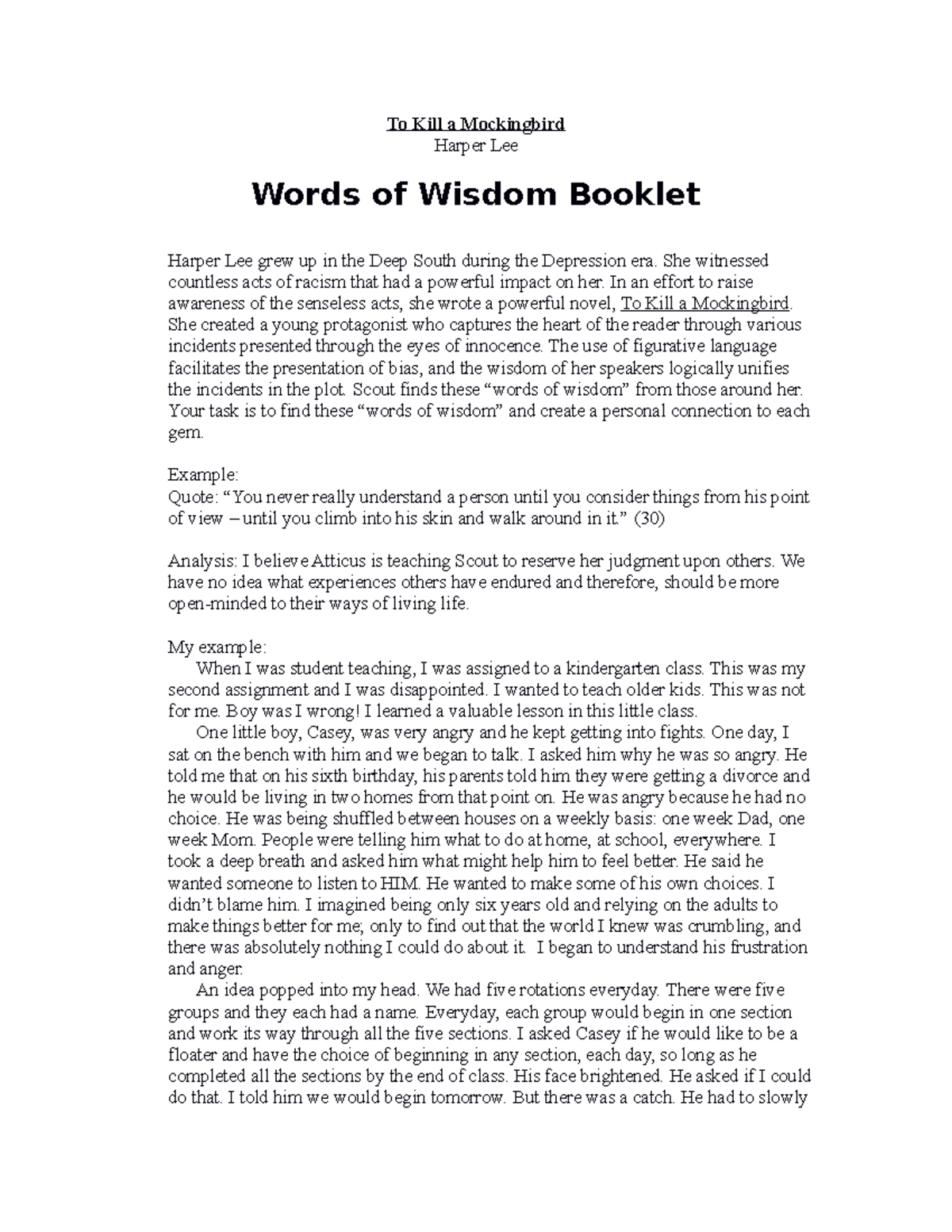 To Kill a Mockingbird - Words of Wisdom examples - To Kill a Mockingbird Harper Lee Words of ...