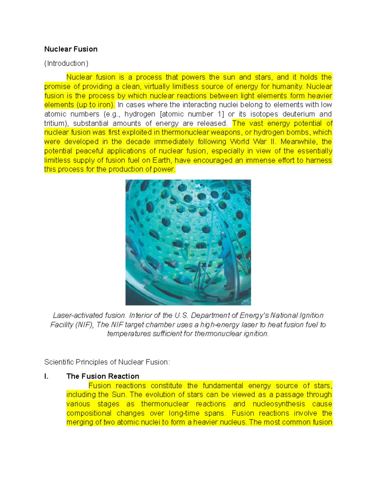 POWERPLANT REPORT - Nuclear Fusion (Introduction) Nuclear fusion is a ...