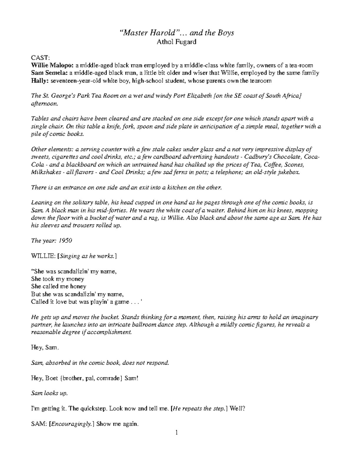 Master harold full script - “Master Harold”... and the Boys Athol ...