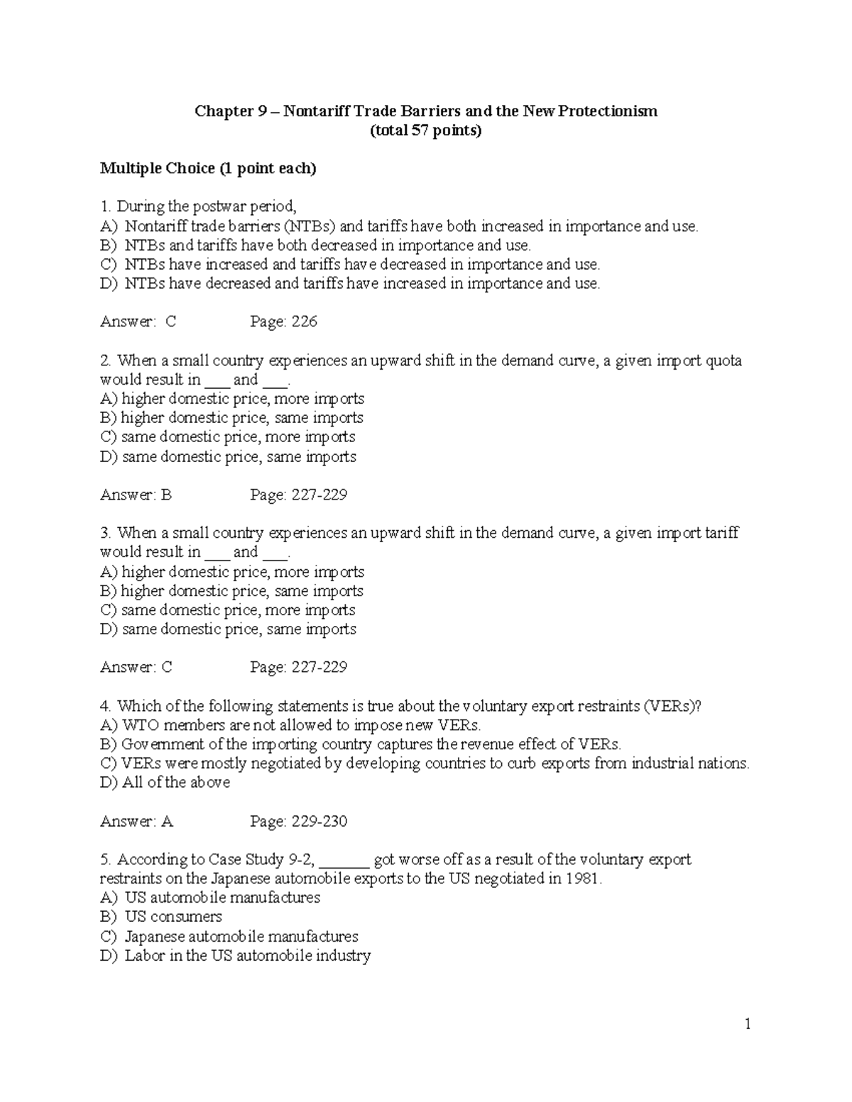 HW ch09 - Vincent Marra - Chapter 9 – Nontariff Trade Barriers and the ...