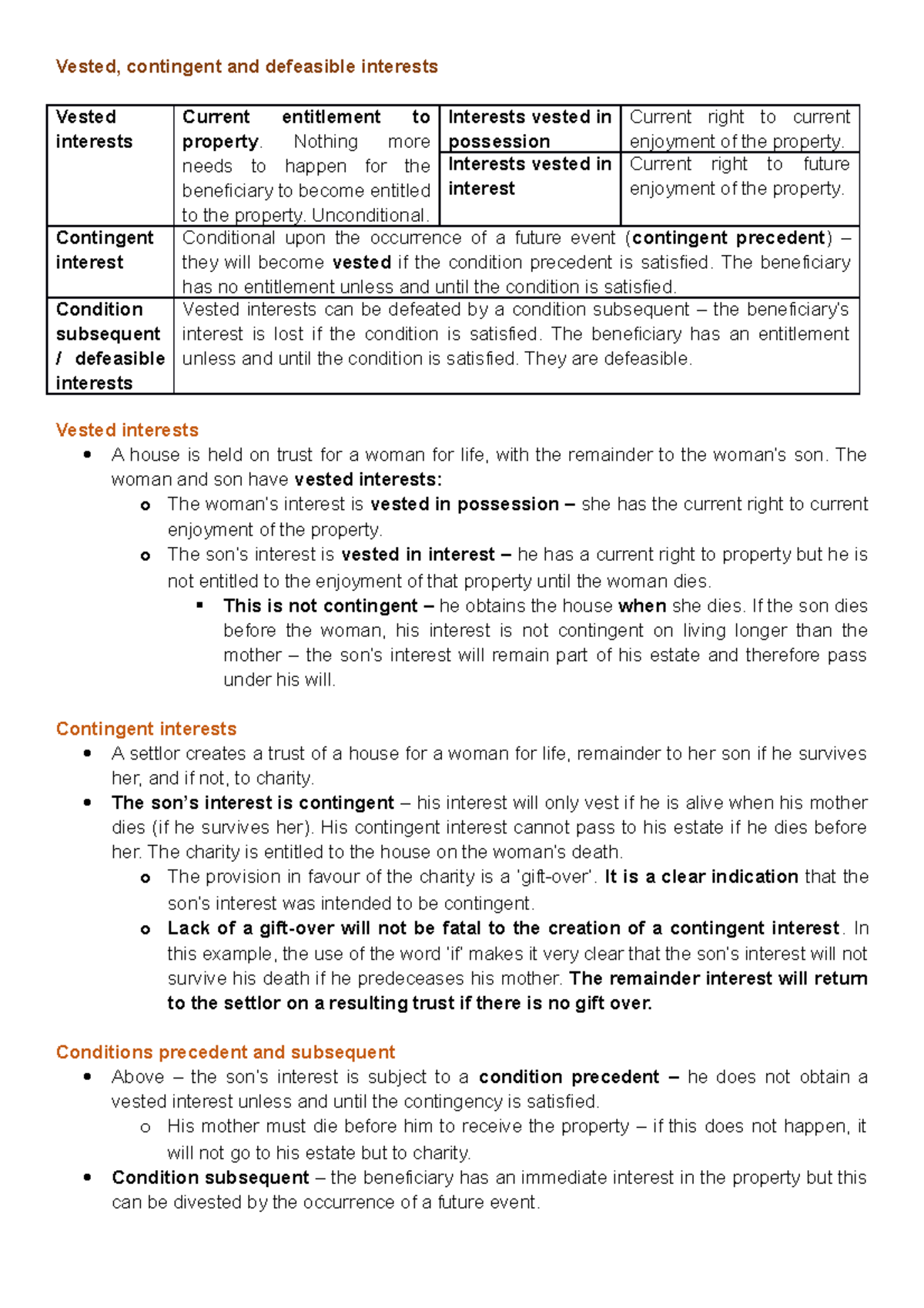 Saunders v Vautier - Vested, contingent and defeasible interests Vested ...