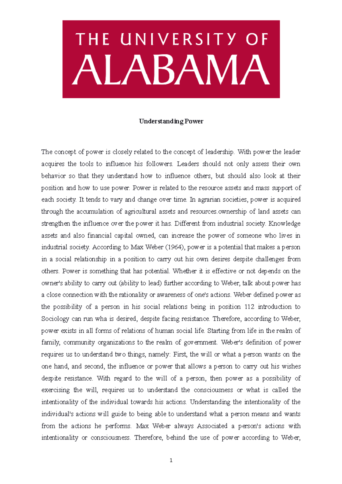 SOC 101 "Understanding Power " - Understanding Power The concept of ...