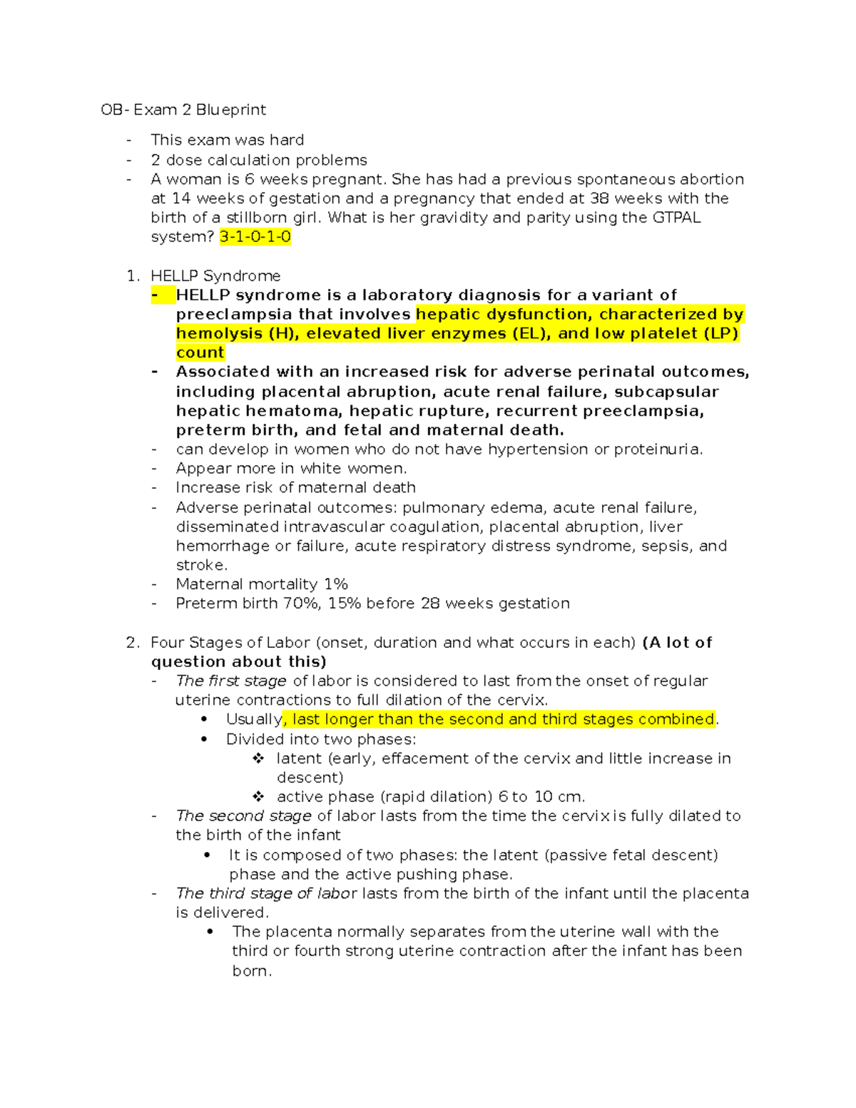 OB exam 2 study material - OB- Exam 2 Blueprint - This exam was hard ...