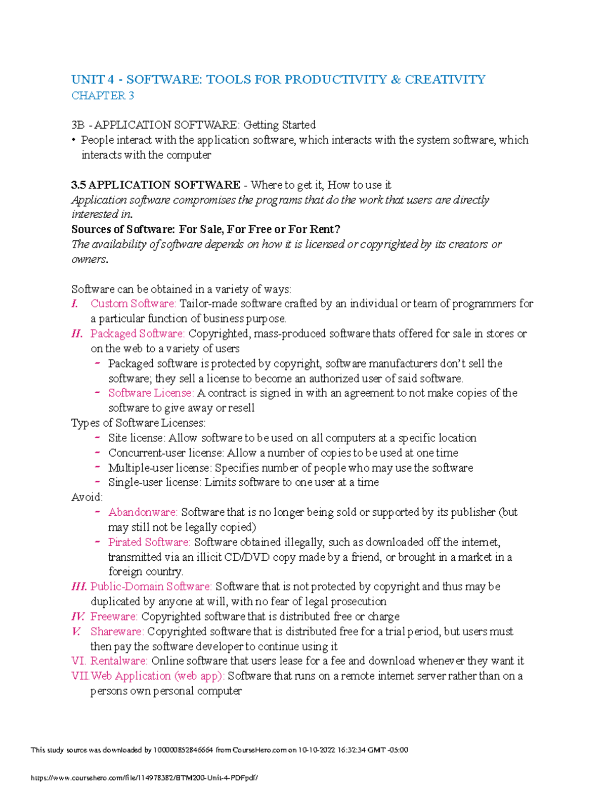 BTM200 Unit 4 PDF - dehdbe - UNIT 4 - SOFTWARE: TOOLS FOR PRODUCTIVITY & CREATIVITY CHAPTER 3 3B ...