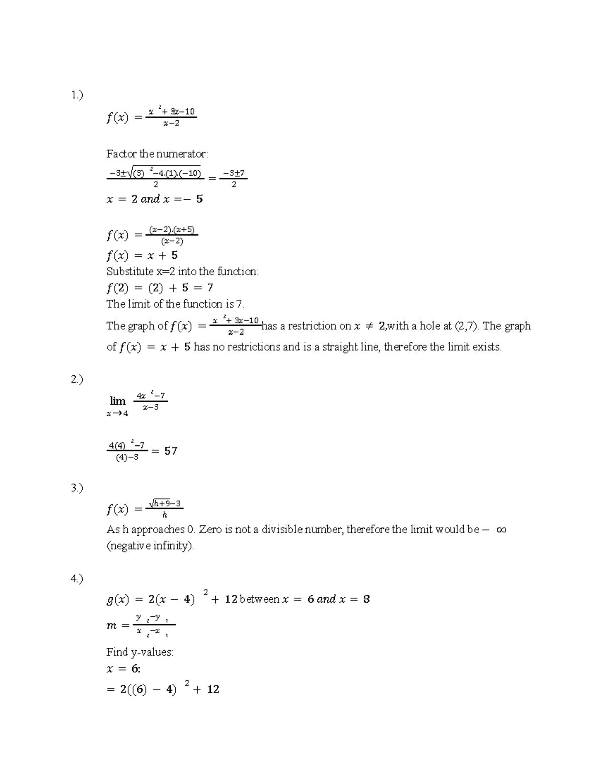 Pre-Calculus in class practice - 1.) 𝑓(𝑥) = 𝑥 2 + 3𝑥− 𝑥− Factor the ...