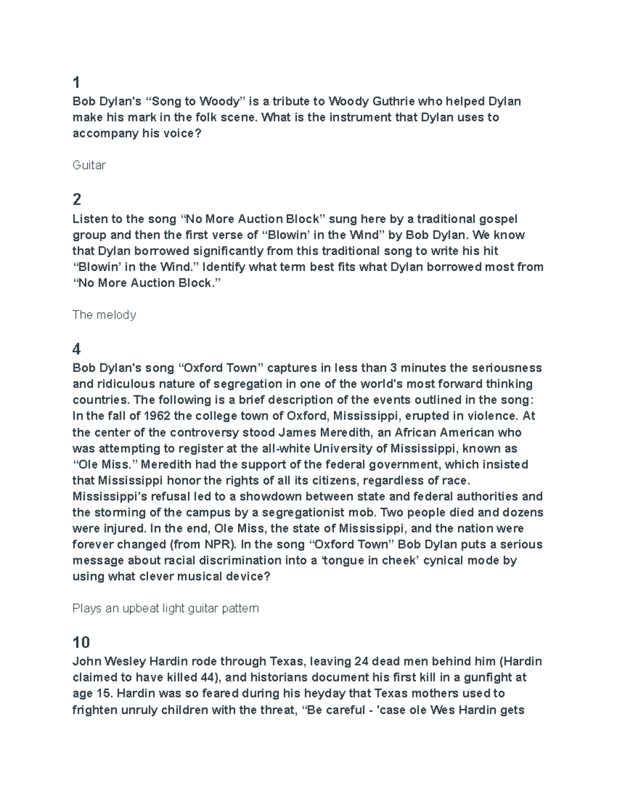 MUS 125 Chapter 9 Listening Assignment - 1 Bob Dylan's “Song to Woody ...