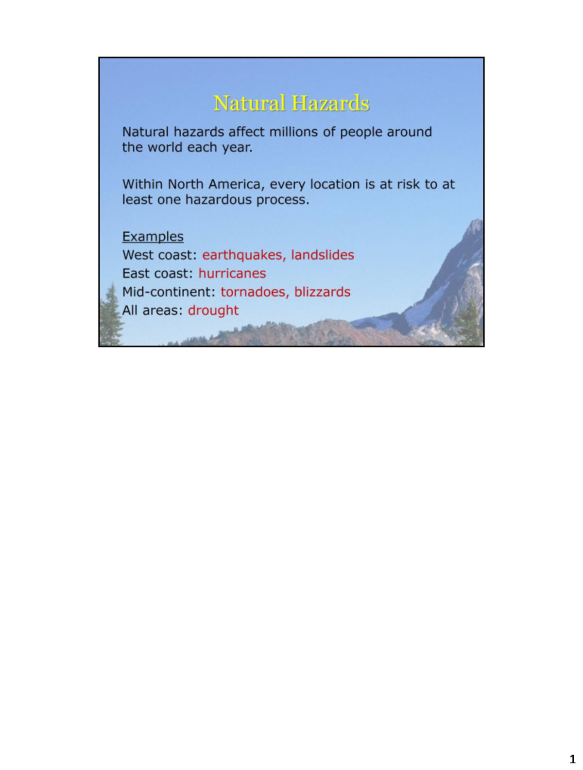 Natural Hazards and Disasters - Lecture Slides - Lesson 1 - 03 66 110 ...