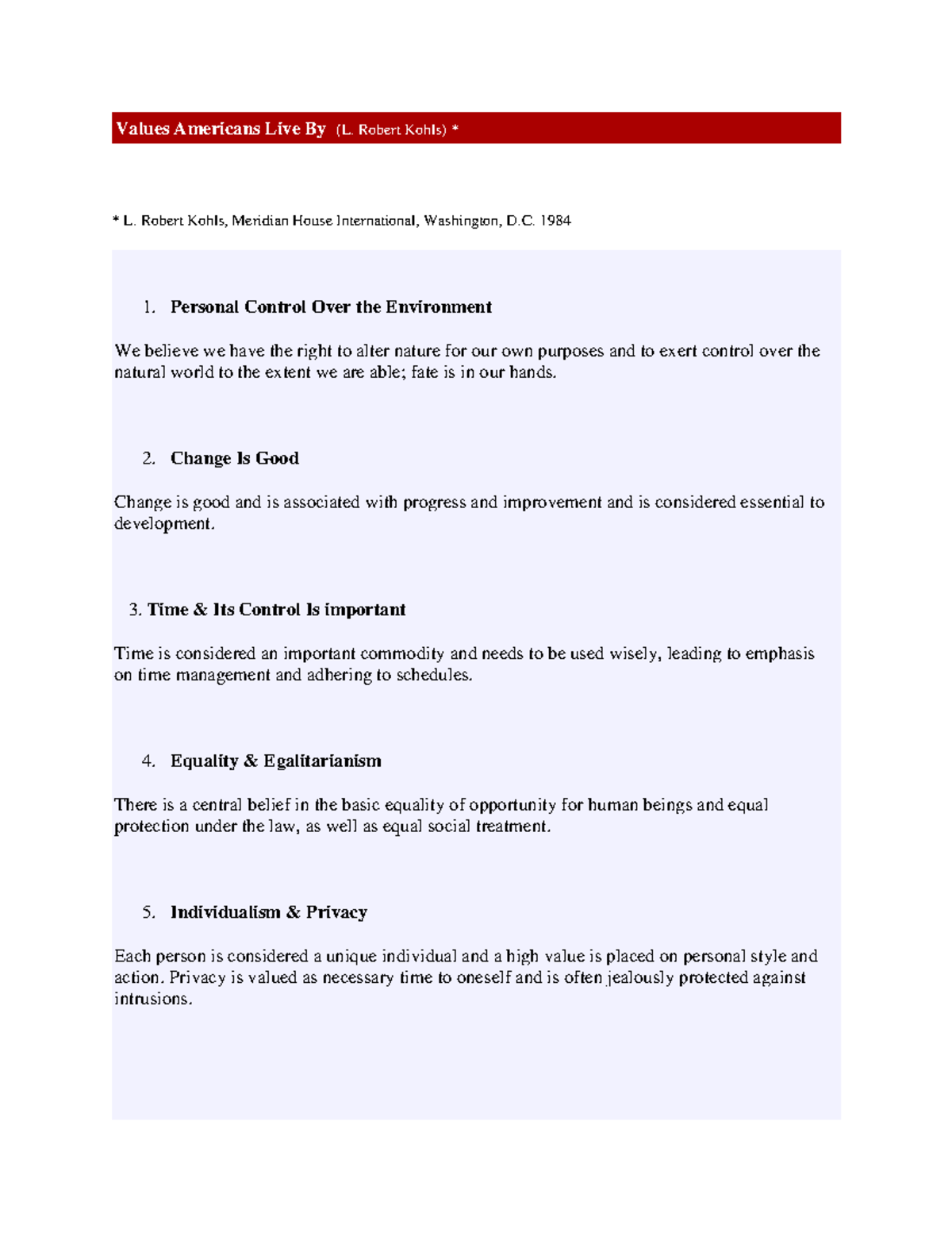 Notes ch 6 - Values Americans Live By - Values Americans Live By (L ...