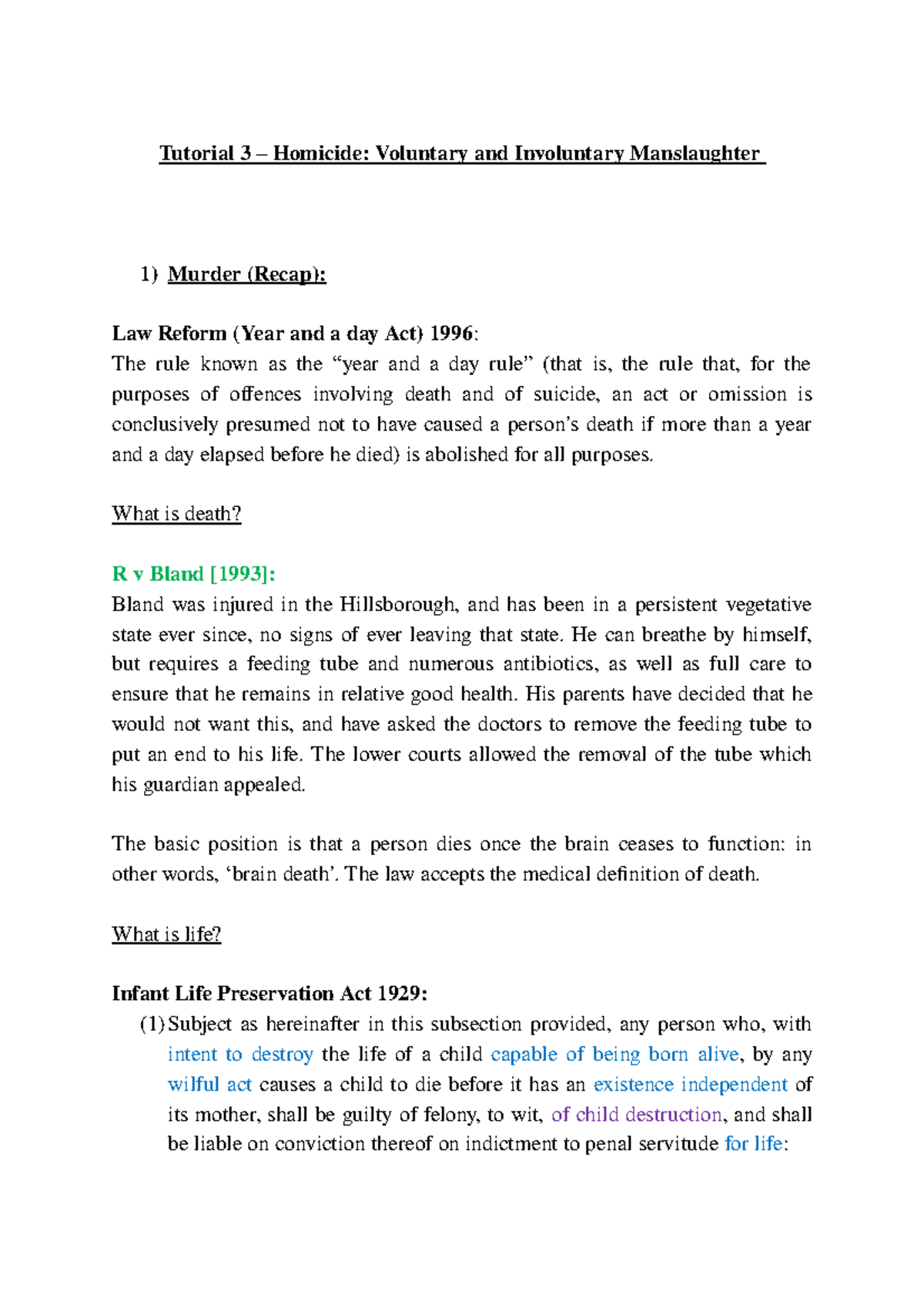 Criminal Law – Homicide - Tutorial 3 – Homicide: Voluntary and ...