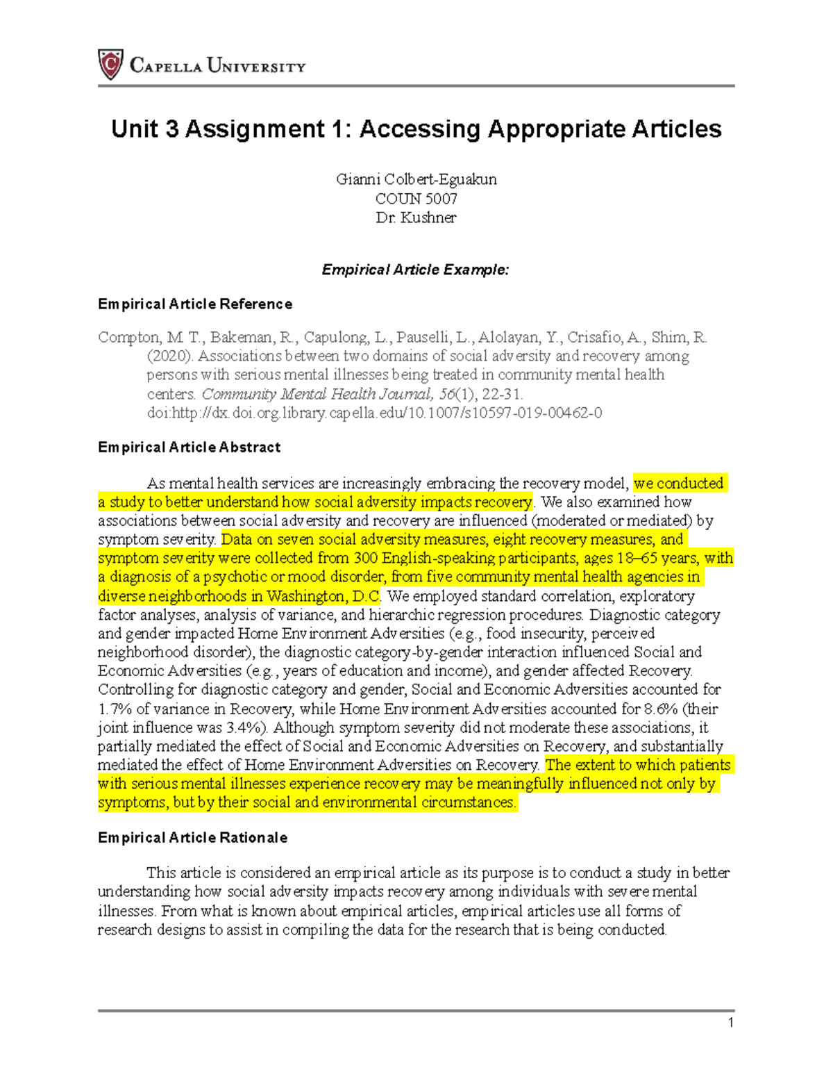 Cf COUN5007 u3a1 template - Unit 3 Assignment 1: Accessing Appropriate Articles Gianni - Studocu