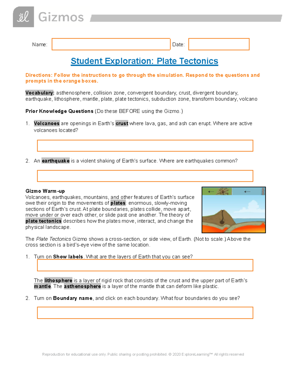 Copy+of+Plate Tectonics SE - Name: Date: Student Exploration: Plate ...