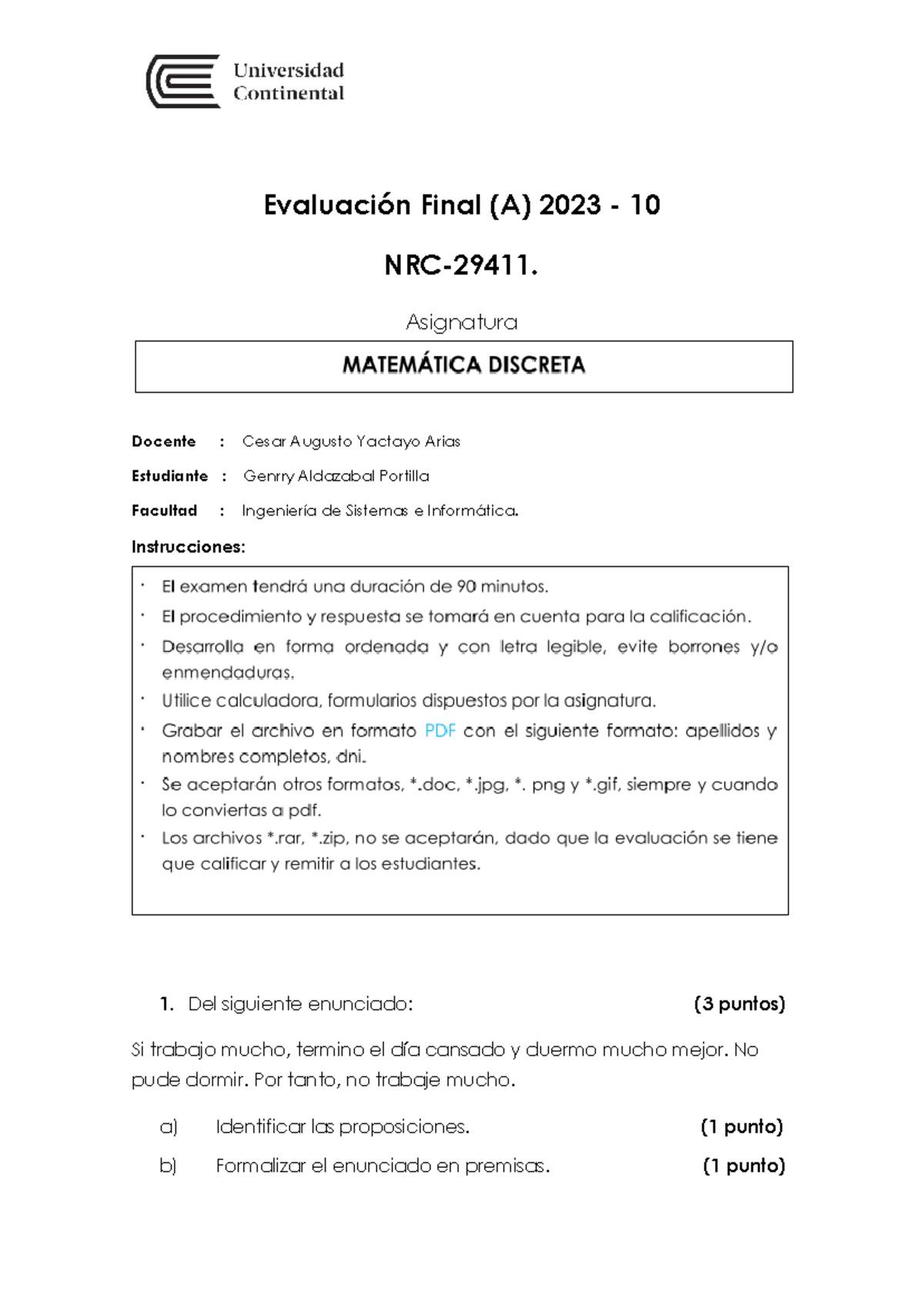 Examen Final NRC-29411(Matematica discreta)-Modalidad a distancia..docx - Evaluación Final (A ...