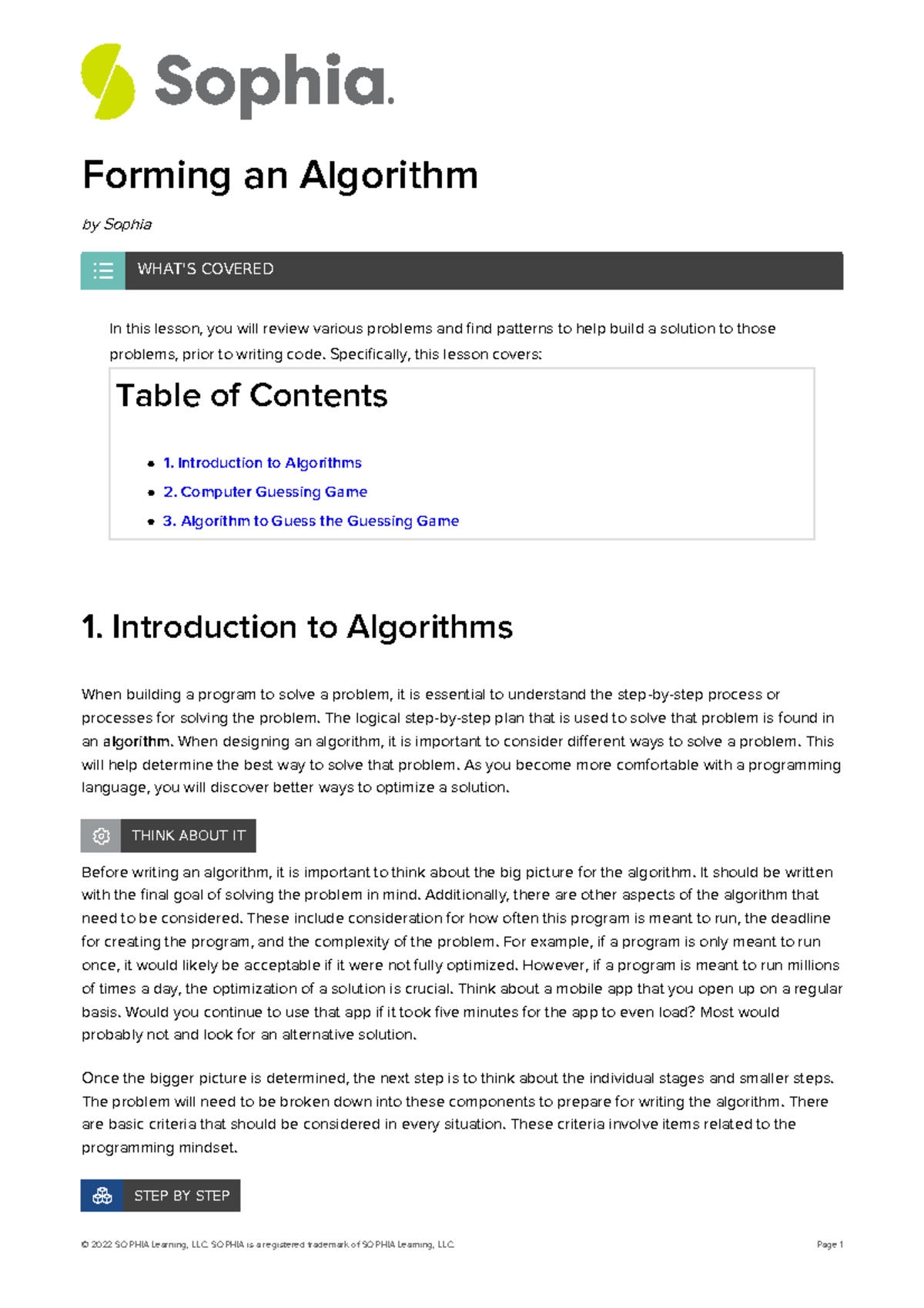 Forming an algorithm 2 - Good - Forming an Algorithm by Sophia In this lesson, you will review ...