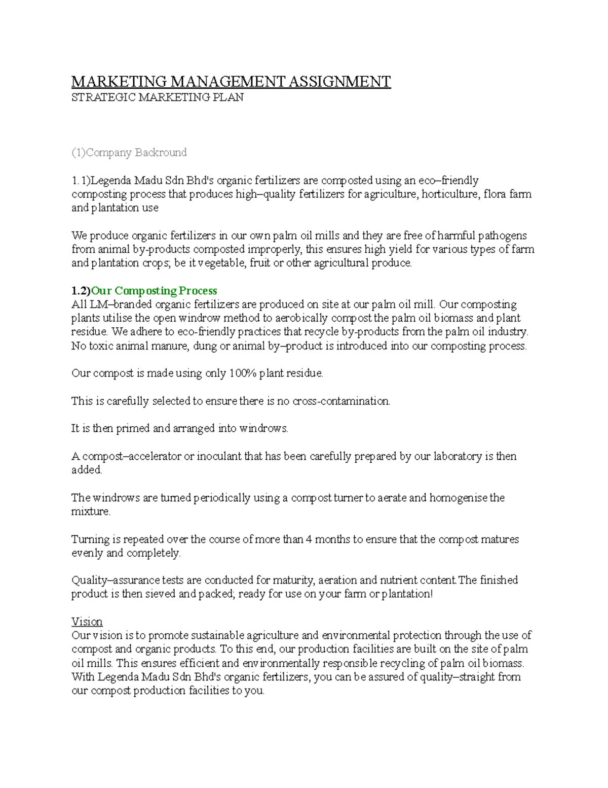 Marketing Management Assignment Strategic Marketing PLAN - MARKETING ...