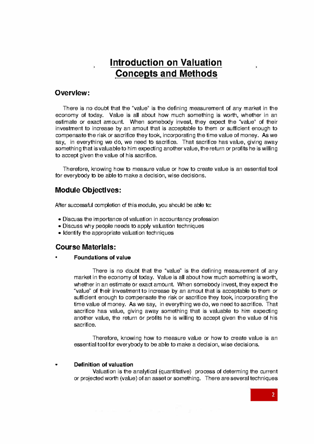Intro-to-Valuation - Ajxkdkxndkns - Overview: Introduction on Valuation ...