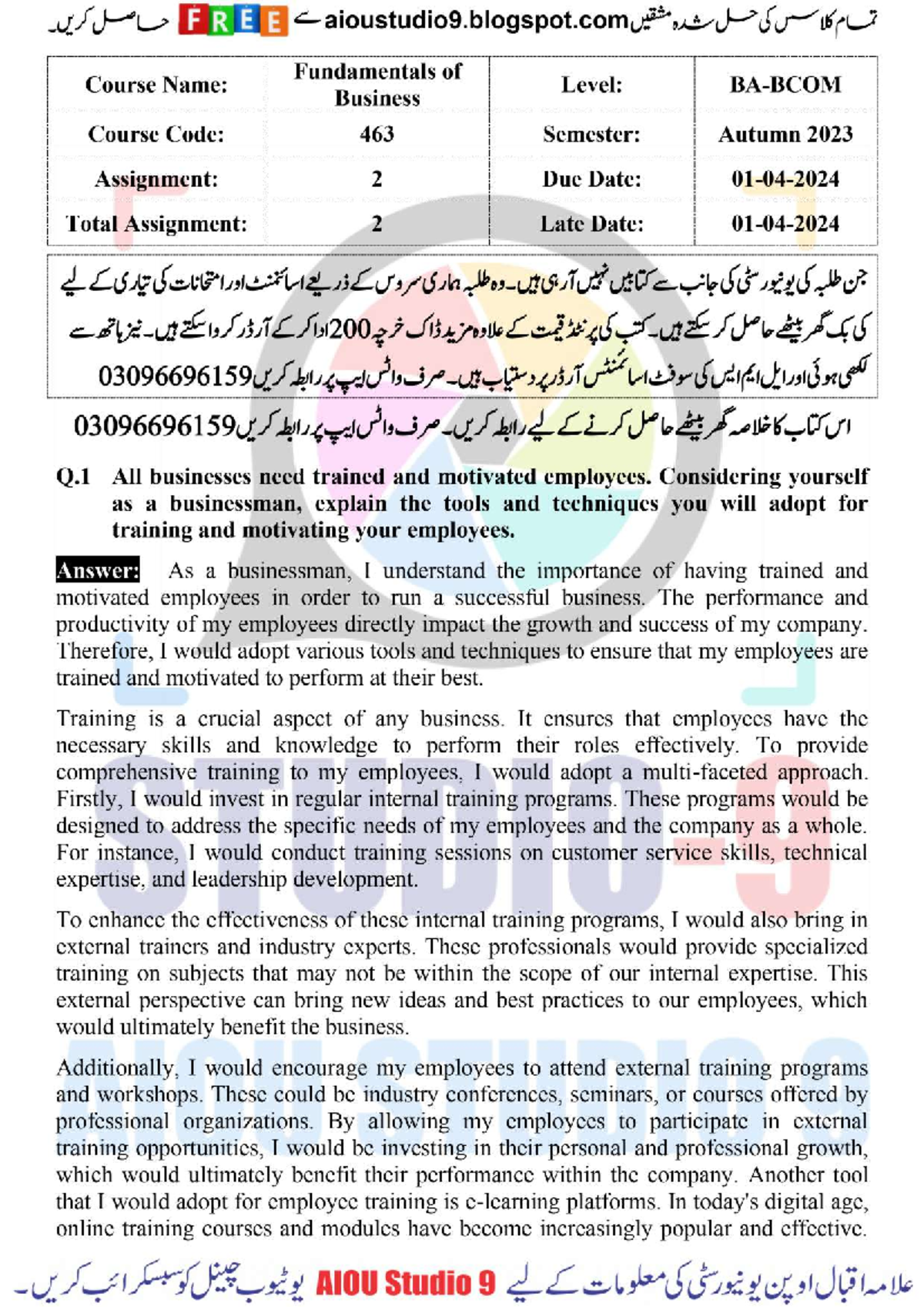 463-2-Autumn 2023 - Assignment - user FREE aioustudio9.blogspot Fundamentals of Course Name ...