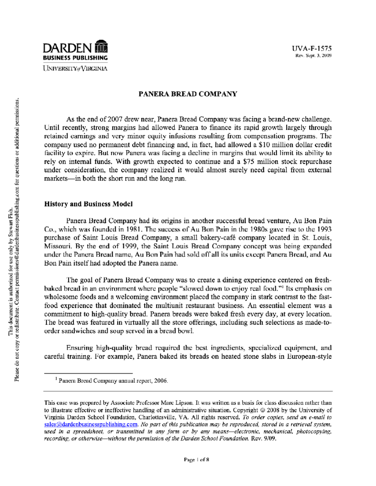 Panera Bread Company - Corporate Finance - Studocu