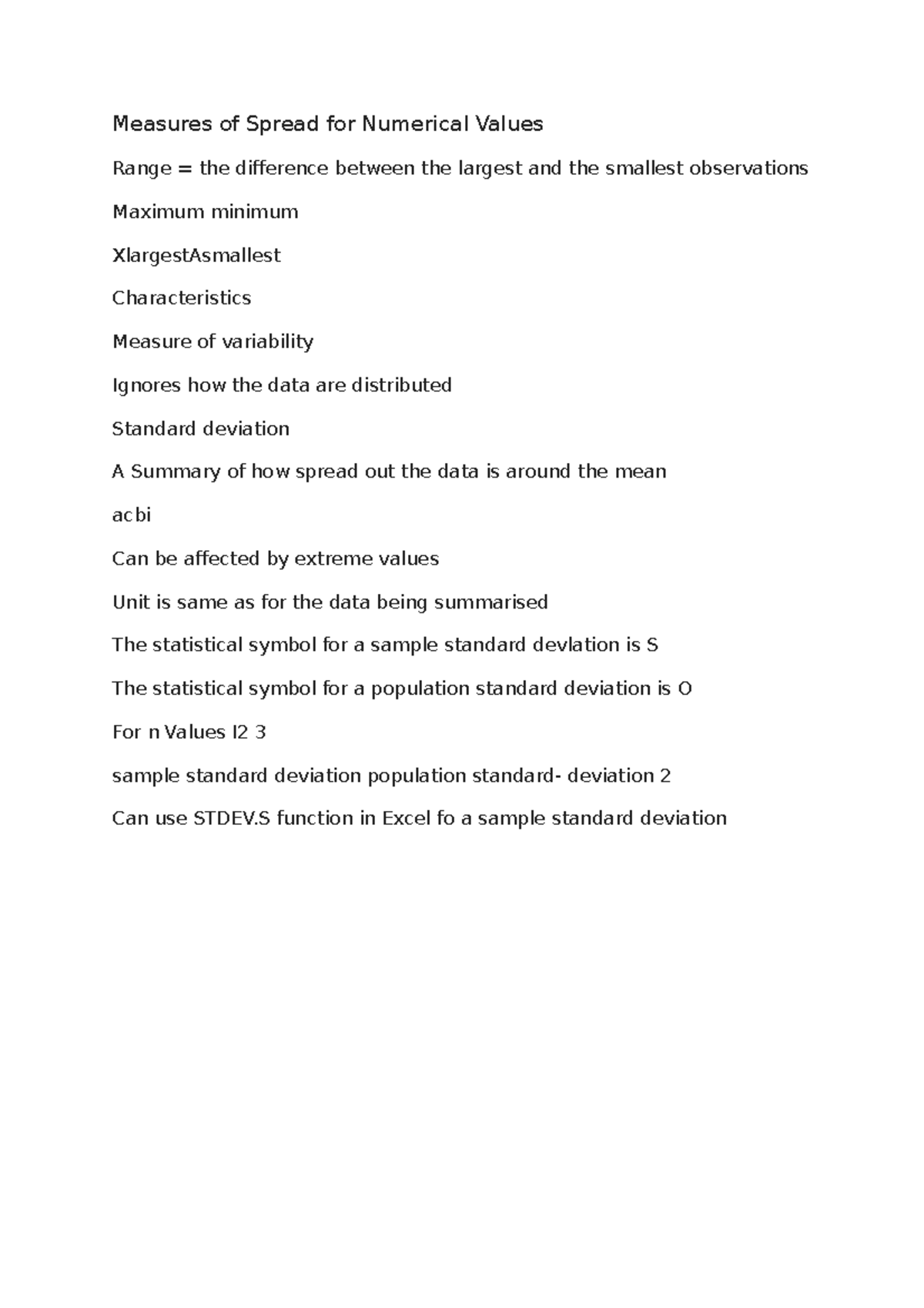 Lecture 5 Measures of Spread for Numerical Values - Measures of Spread ...