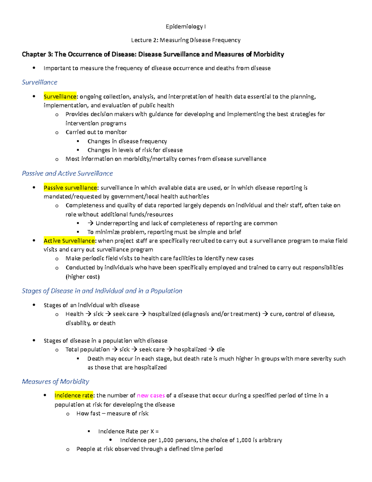 Chapter 3,4,6 Unit 2 - Epidemiology I Lecture 2: Measuring Disease ...
