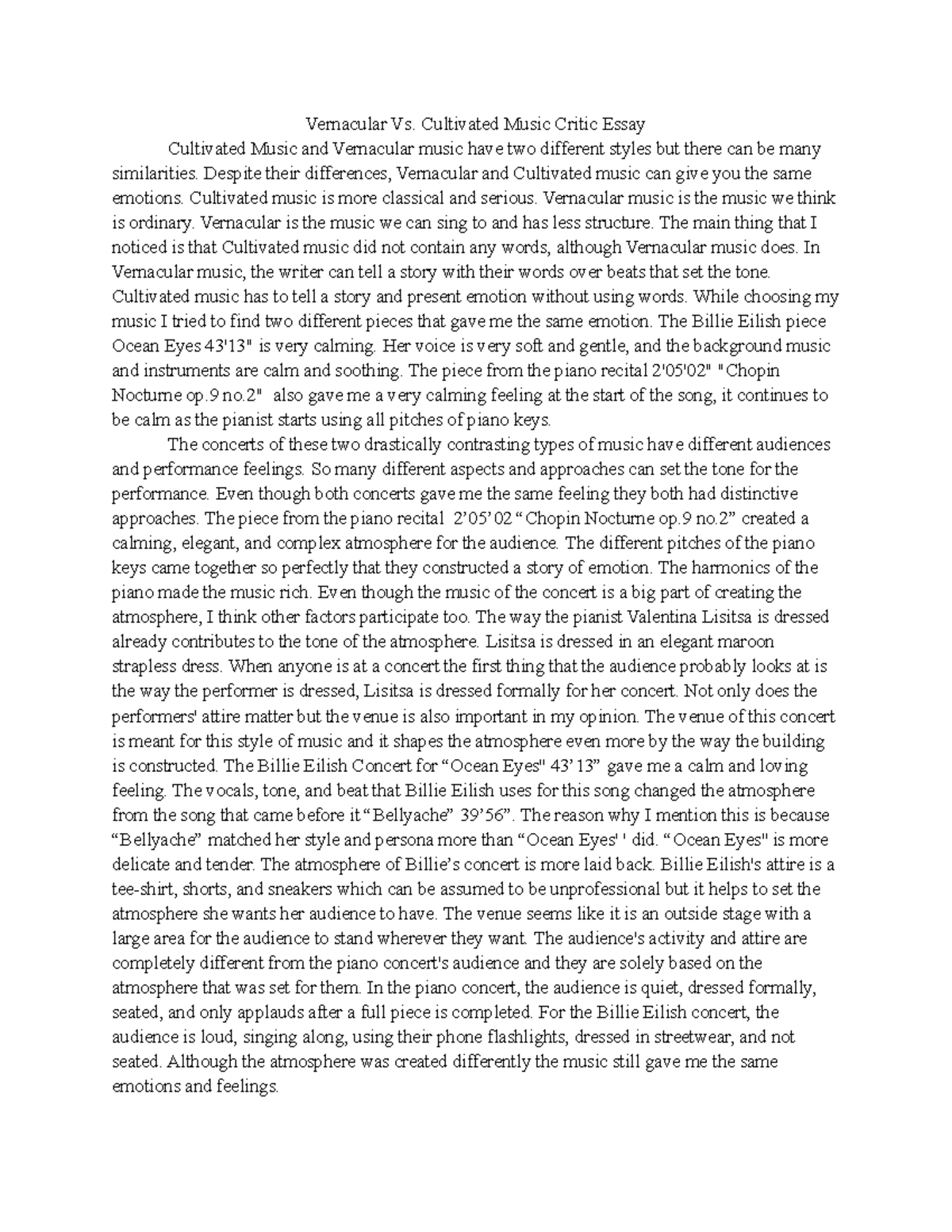 Vernacular Vs. Cultivated Music Critic Essay - Vernacular Vs ...