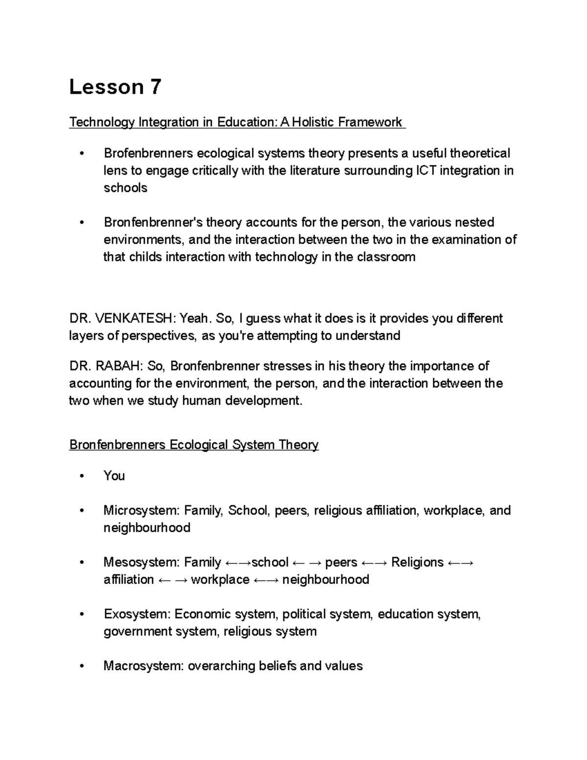 EDUC 307 Lesson 7 - LECTURE NOTES - Lesson 7 Technology Integration in ...