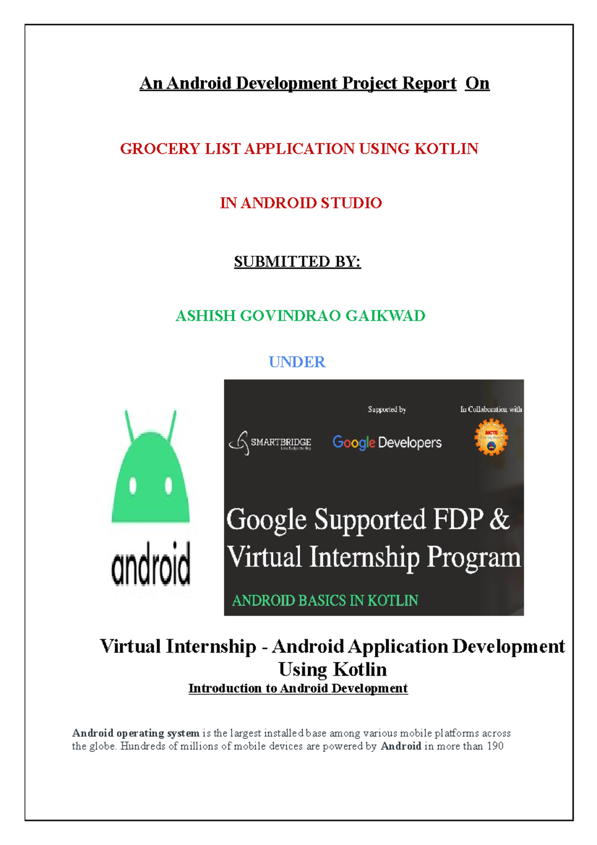 Virtual Internship Android Application Development Using Kotlin An