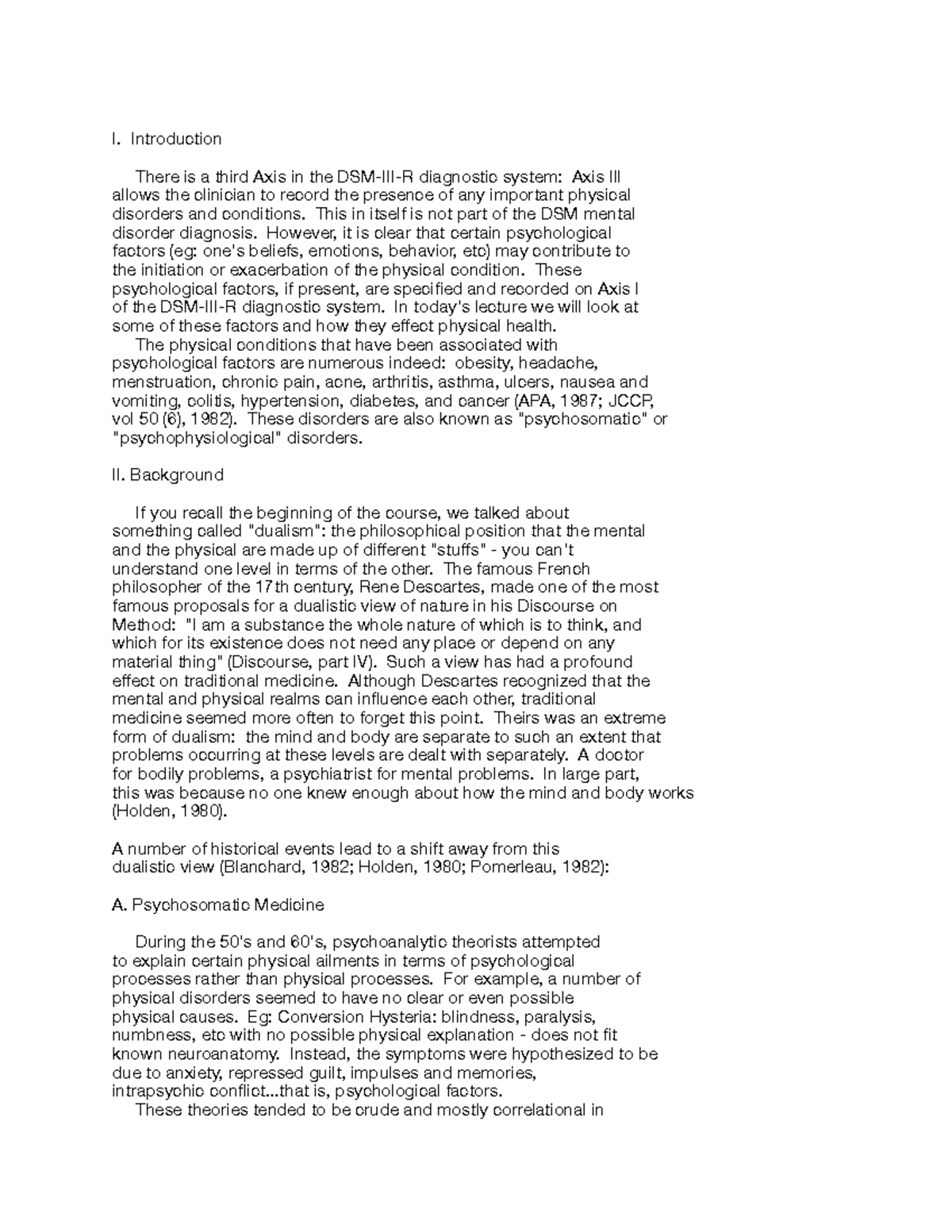 Ab psych notes 10 - I. Introduction There is a third Axis in the DSM ...