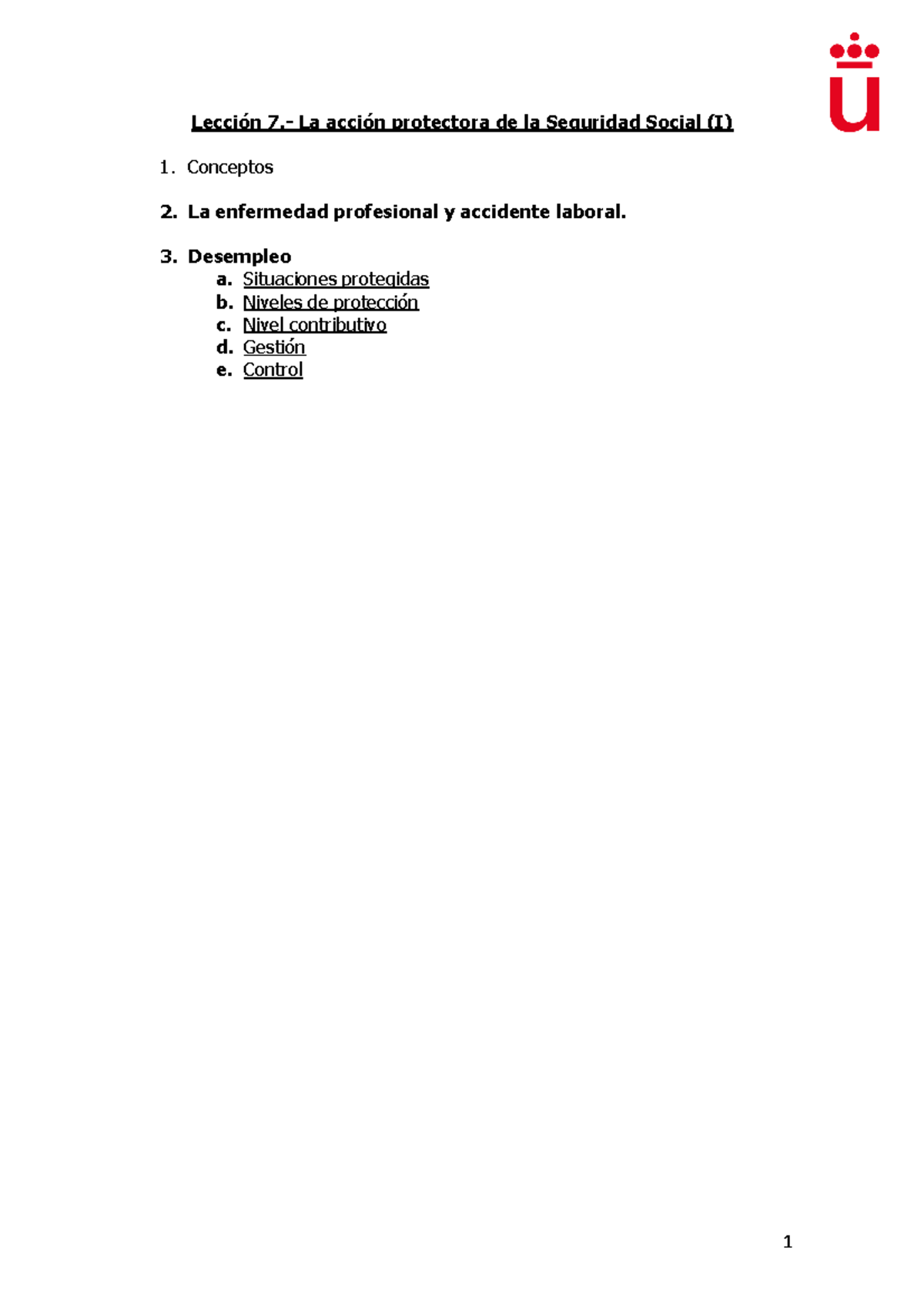 Lección 7.- Acción protectora de la SS - I - Lección 7.- La acción ...