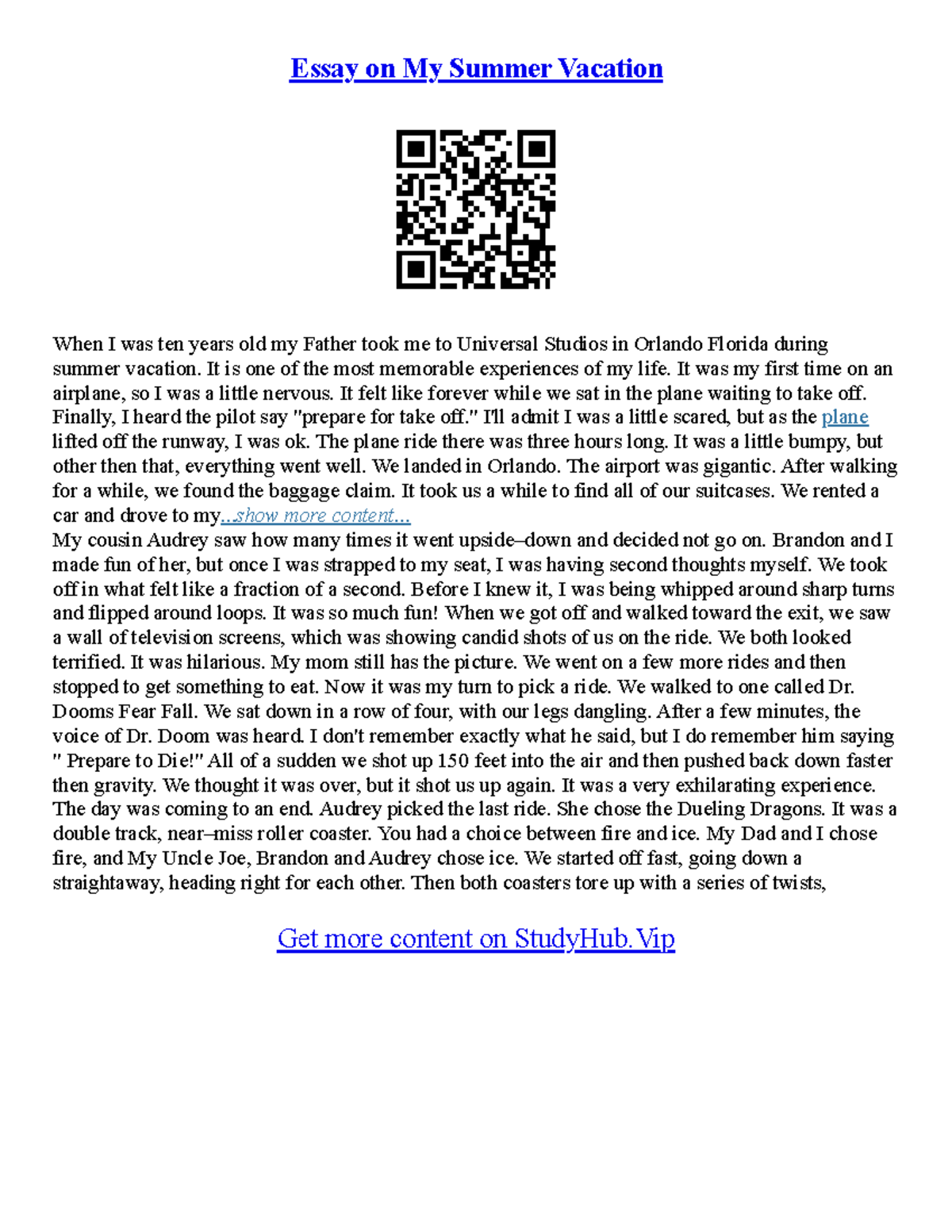 Essay On My Summer Vacation For Kids - Essay on My Summer Vacation When ...