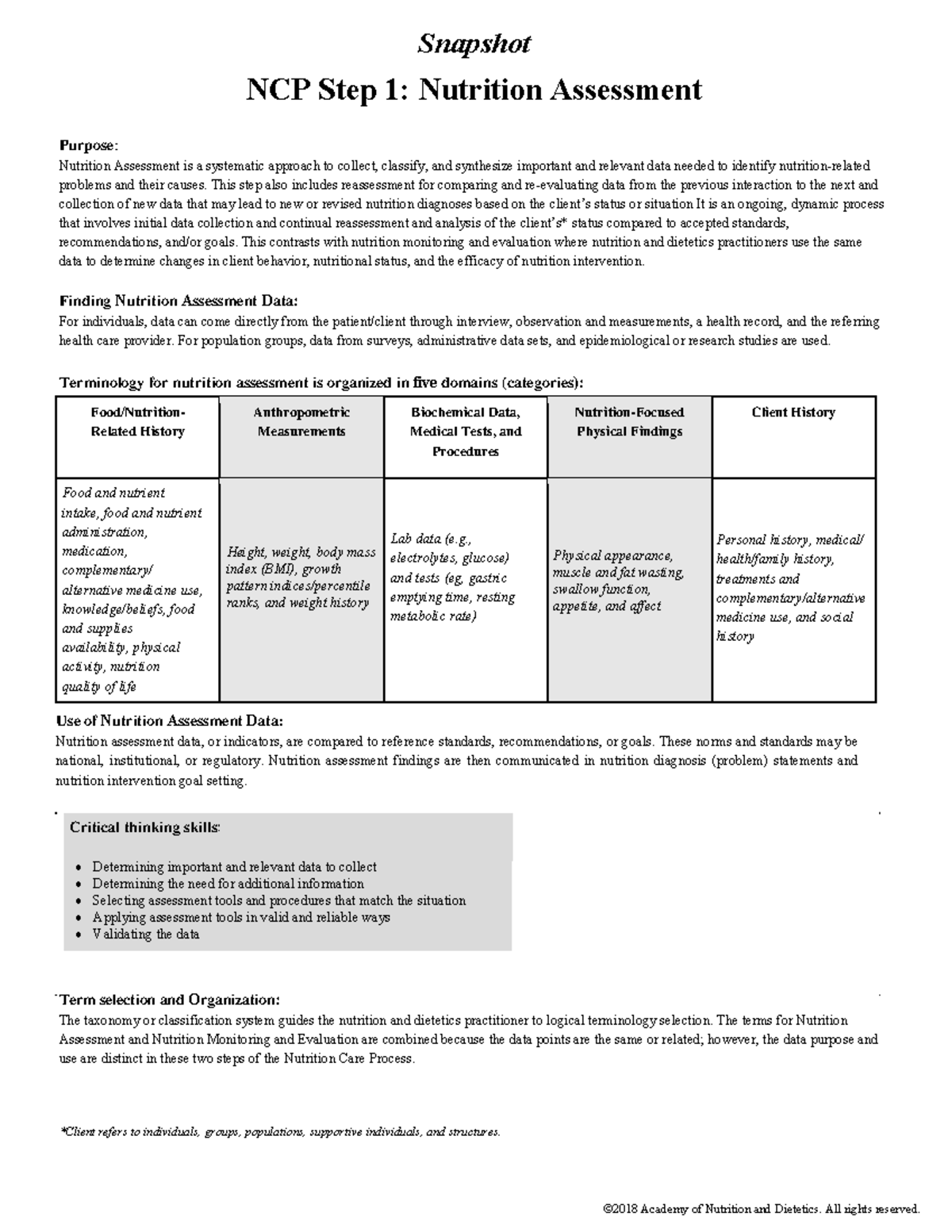 NCP2018 completo 4 pasos resumen-1 - NCP Step 1: Nutrition Assessment ...