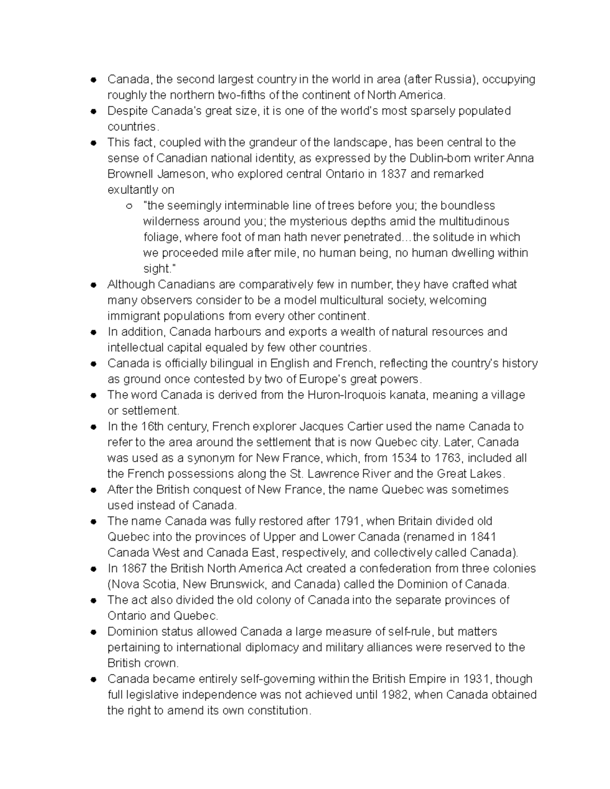 Canada intro - Lecture notes from class - Canada, the second largest ...