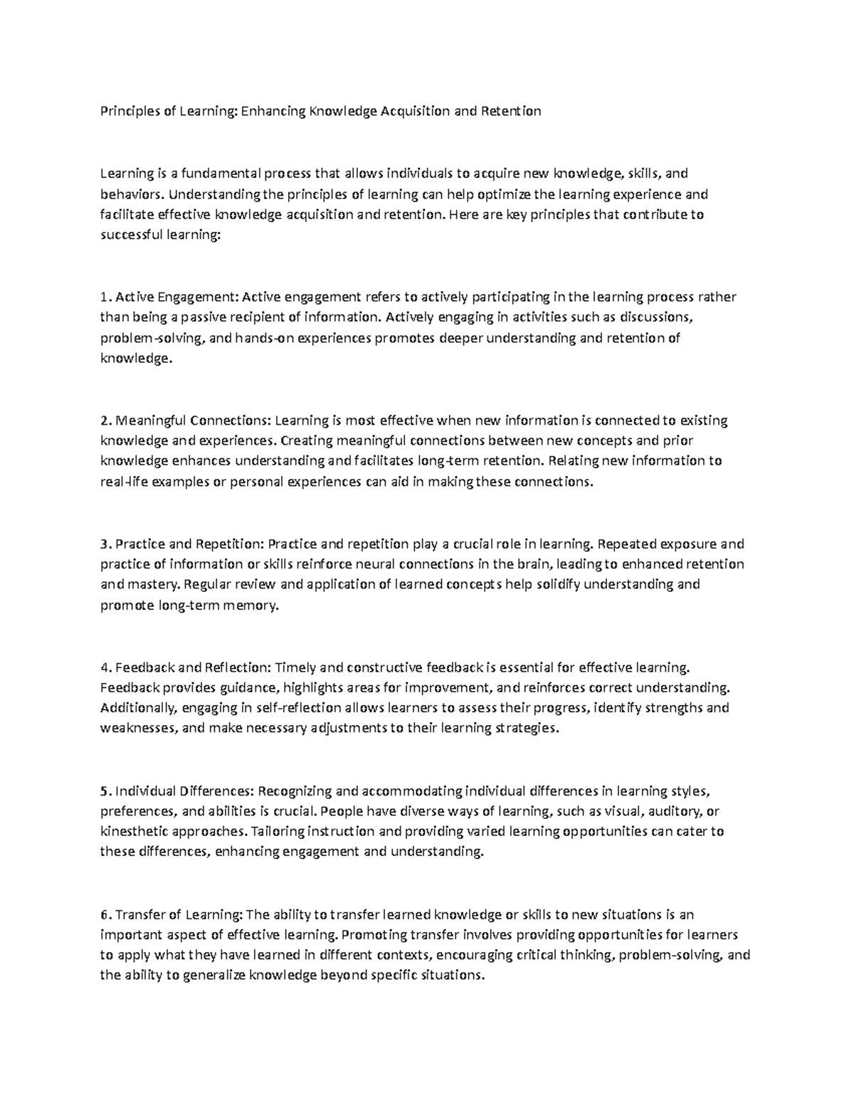 Principles of Learning - Understanding the principles of learning can ...