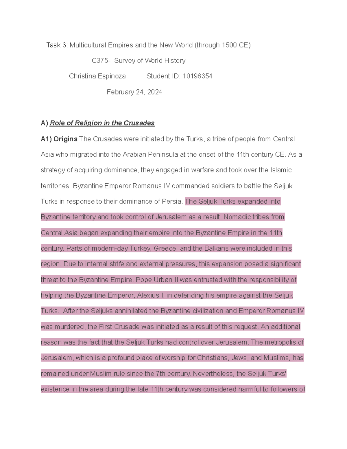 C375- Task 3 - passed on the first try - Task 3: Multicultural Empires ...