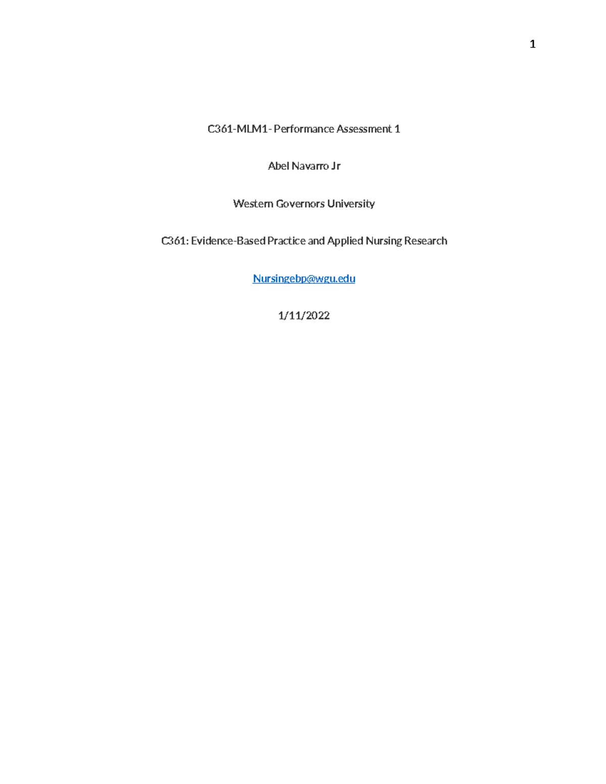 C361 Task 1 rev pdf - tasks - C361-MLM1- Performance Assessment 1 Abel ...