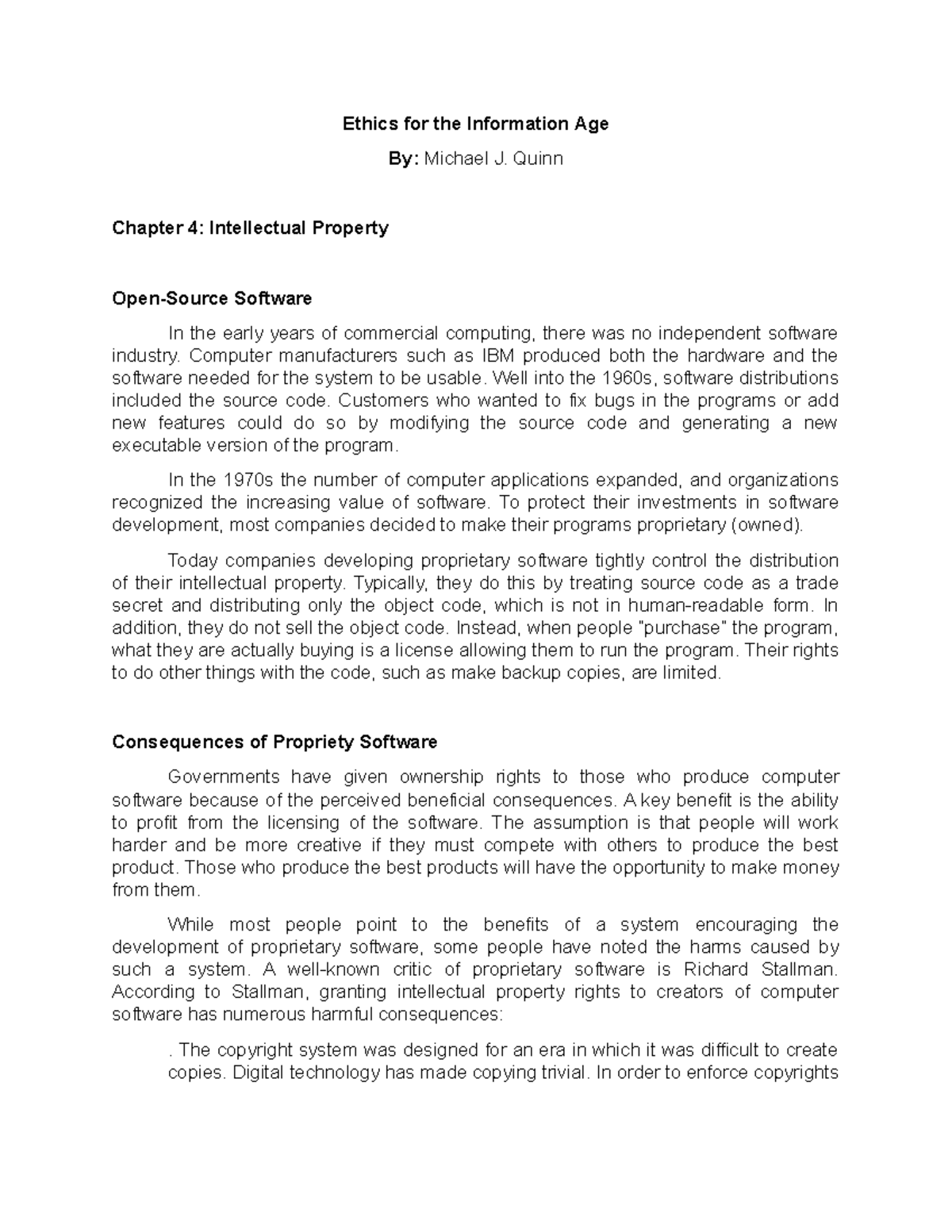 Intellectual Property Open Source Software Chapter 4 - Social and Professional Issues - Studocu