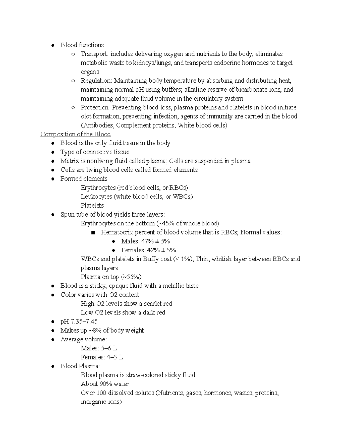 Blood Lecture - Blood functions: Transport: includes delivering oxygen ...
