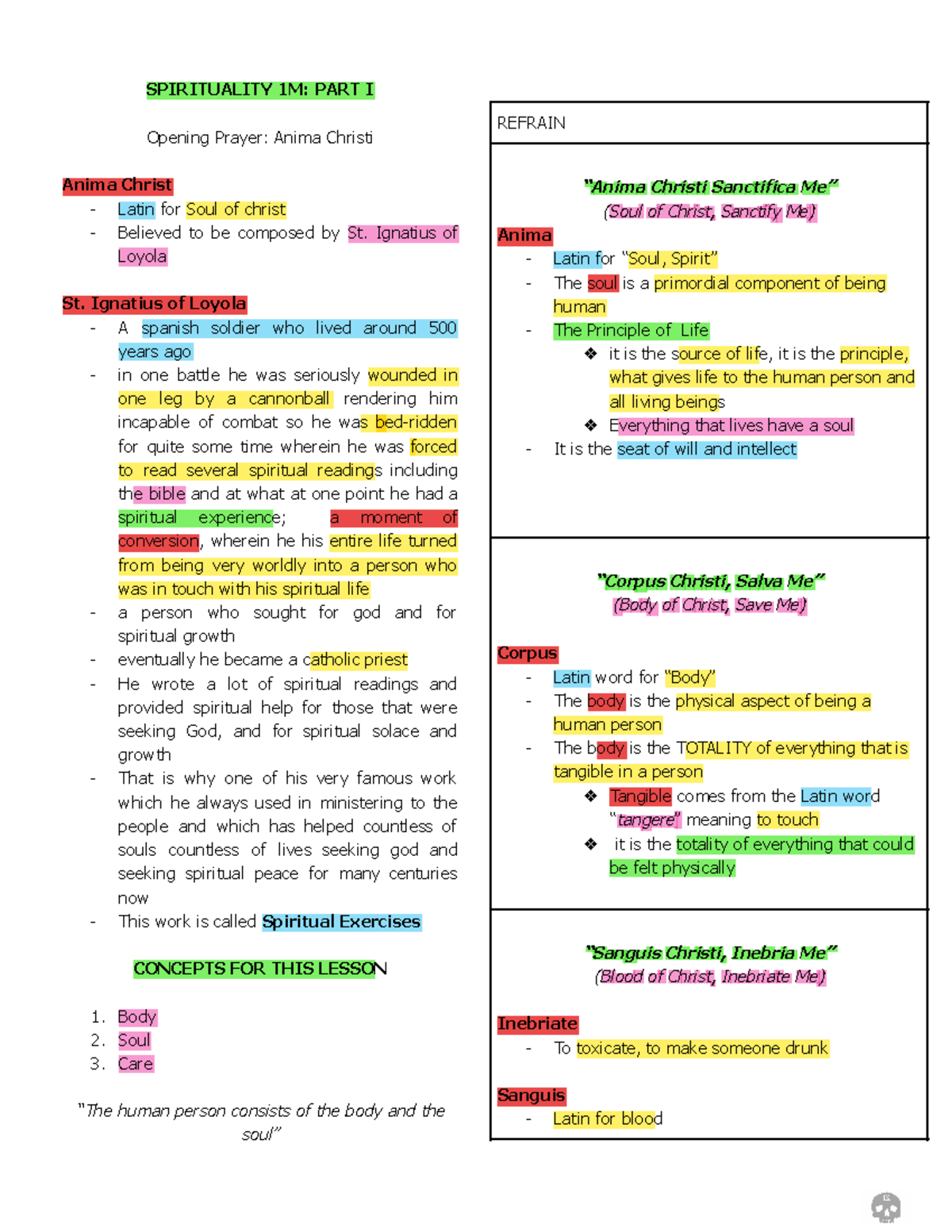 N11C no part 1m part 2 - lecture notes - SPIRITUALITY 1M: PART I ...