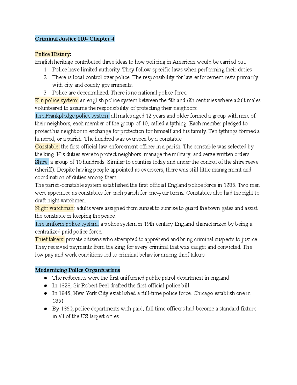Cj 110- ch.4 - summary/definitions - Criminal Justice 110- Chapter 4 ...