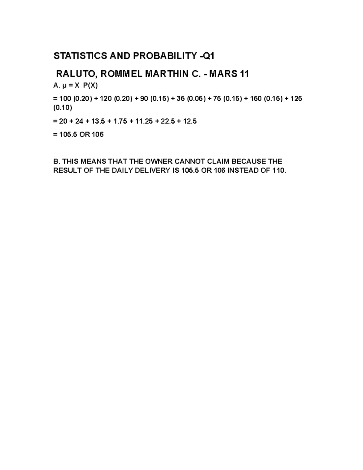 Statistics AND Probability - Accounting - STATISTICS AND PROBABILITY -Q ...