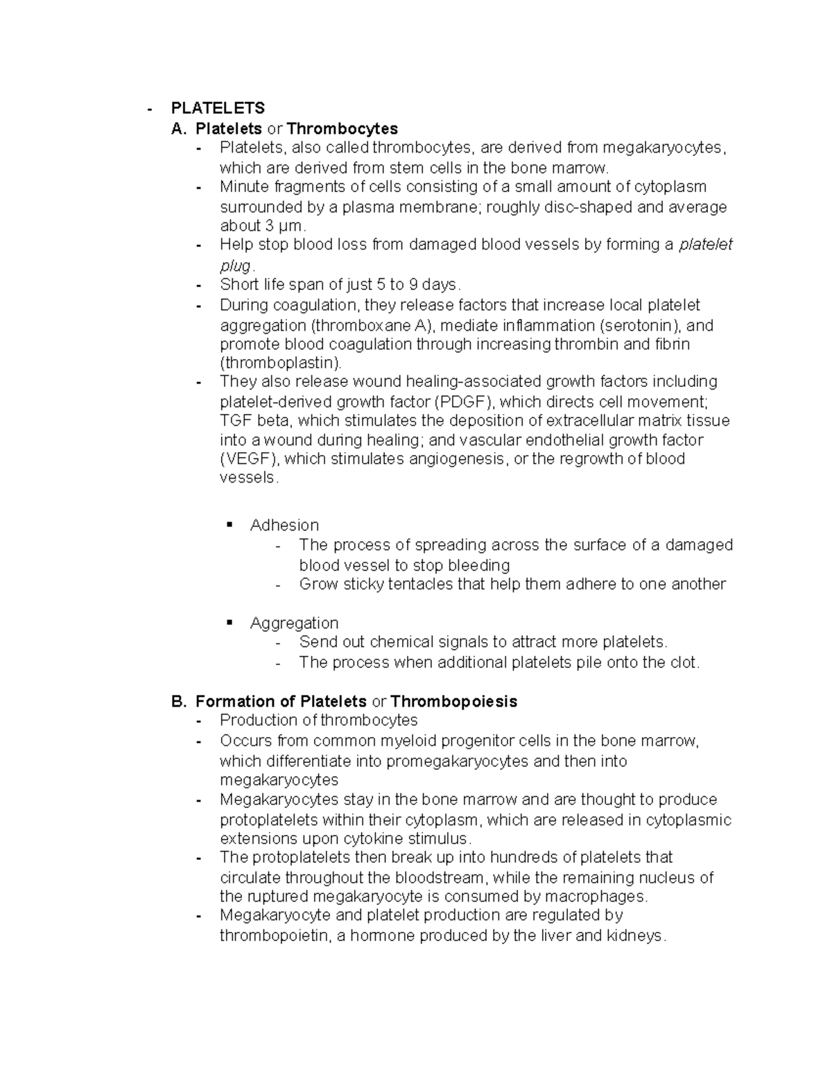 Platelets - Cardiac Muscle - PLATELETS A. Platelets or Thrombocytes ...